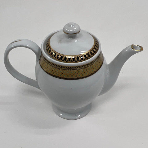 GNA 5pc Tea Set Teapot Sugar Creamer S&P Gold Geometric Band Vintage ...