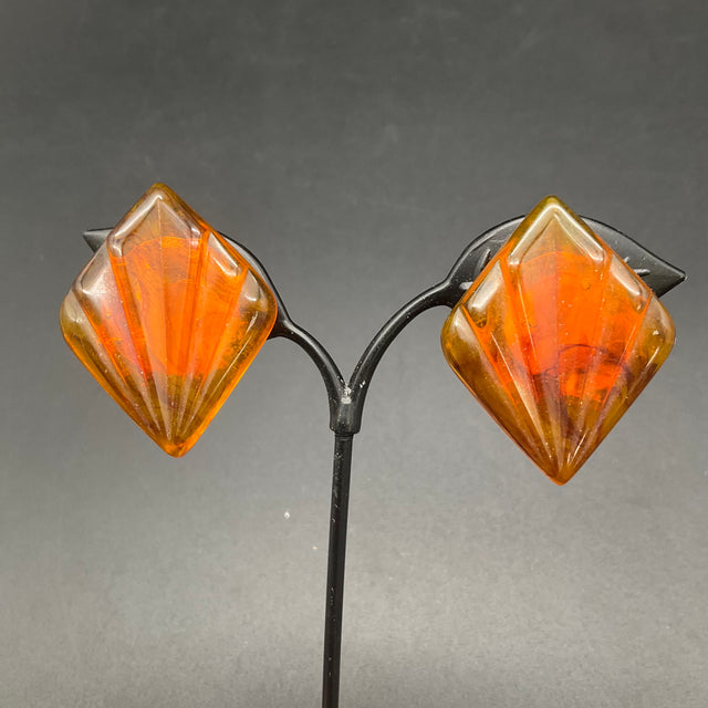 Vintage Mid-Century Les Bernard Faux Amber Lucite Clip-On Earrings ...