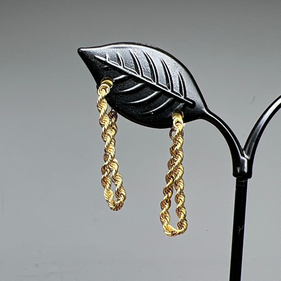 14K Gold Twist Chain Dangle Earrings - Shop Thrift World