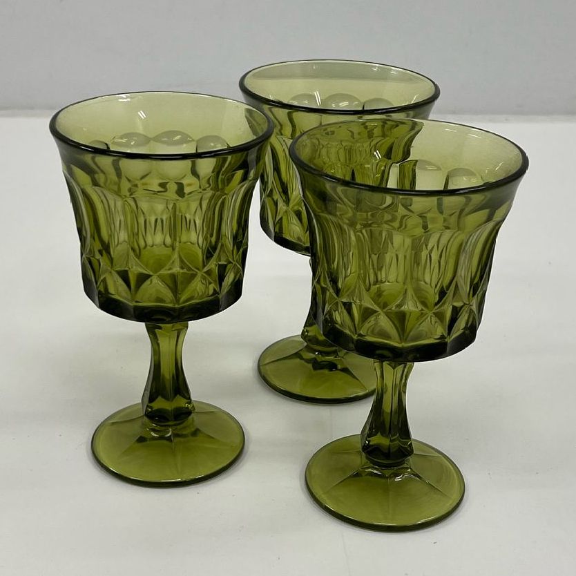 Vintage Noritake Set Of 4 Perspective Green Glass Water Goblets Facete ...