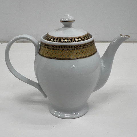 GNA 5pc Tea Set Teapot Sugar Creamer S&P Gold Geometric Band Vintage ...