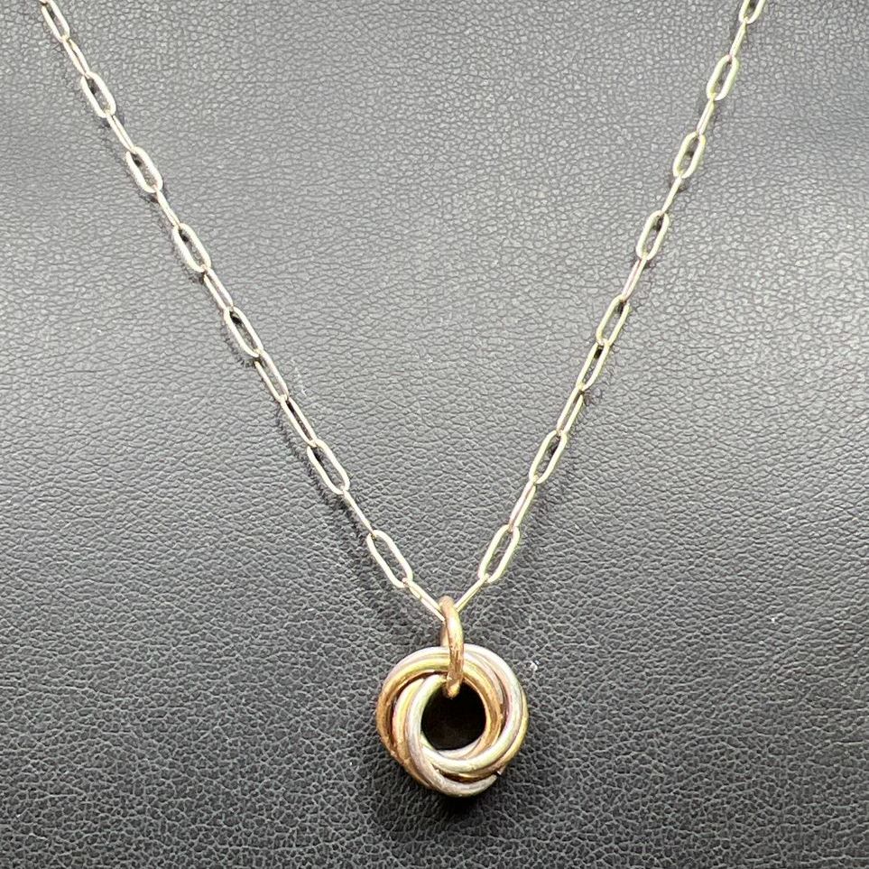 Sterling Silver Link Chain with Sterling and 12K Gold Ring Pendant Cha Shop Thrift World