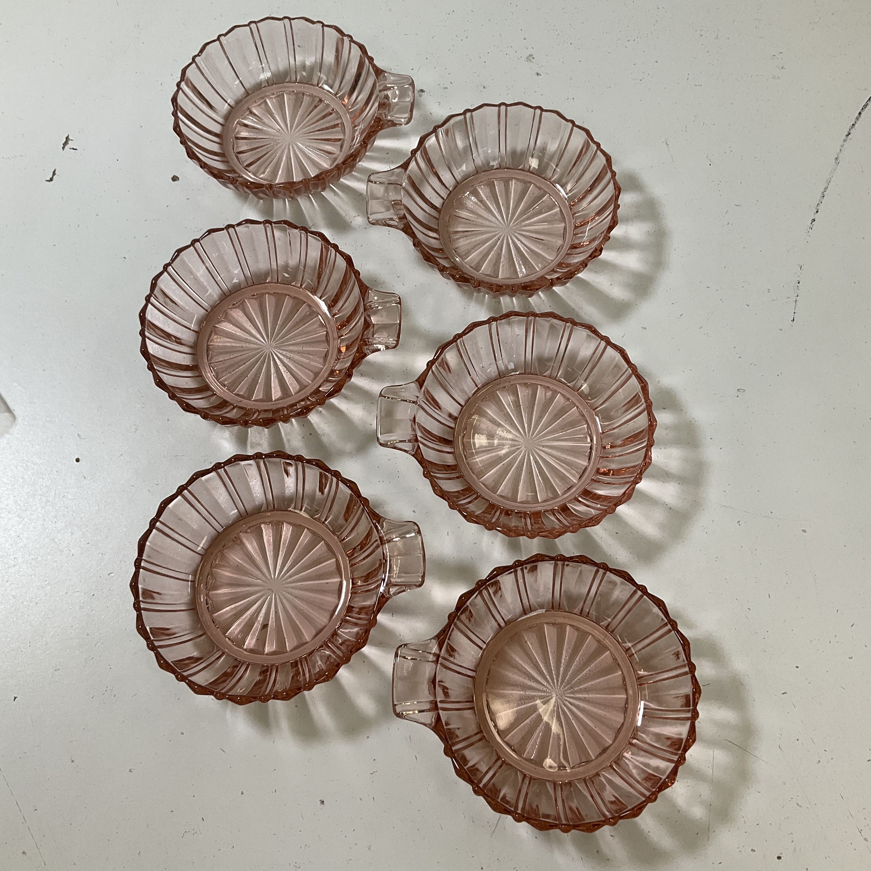 Anchor Hocking Depression Glass Pink Fortune Nappy Tab Handle Set Of 6 ...