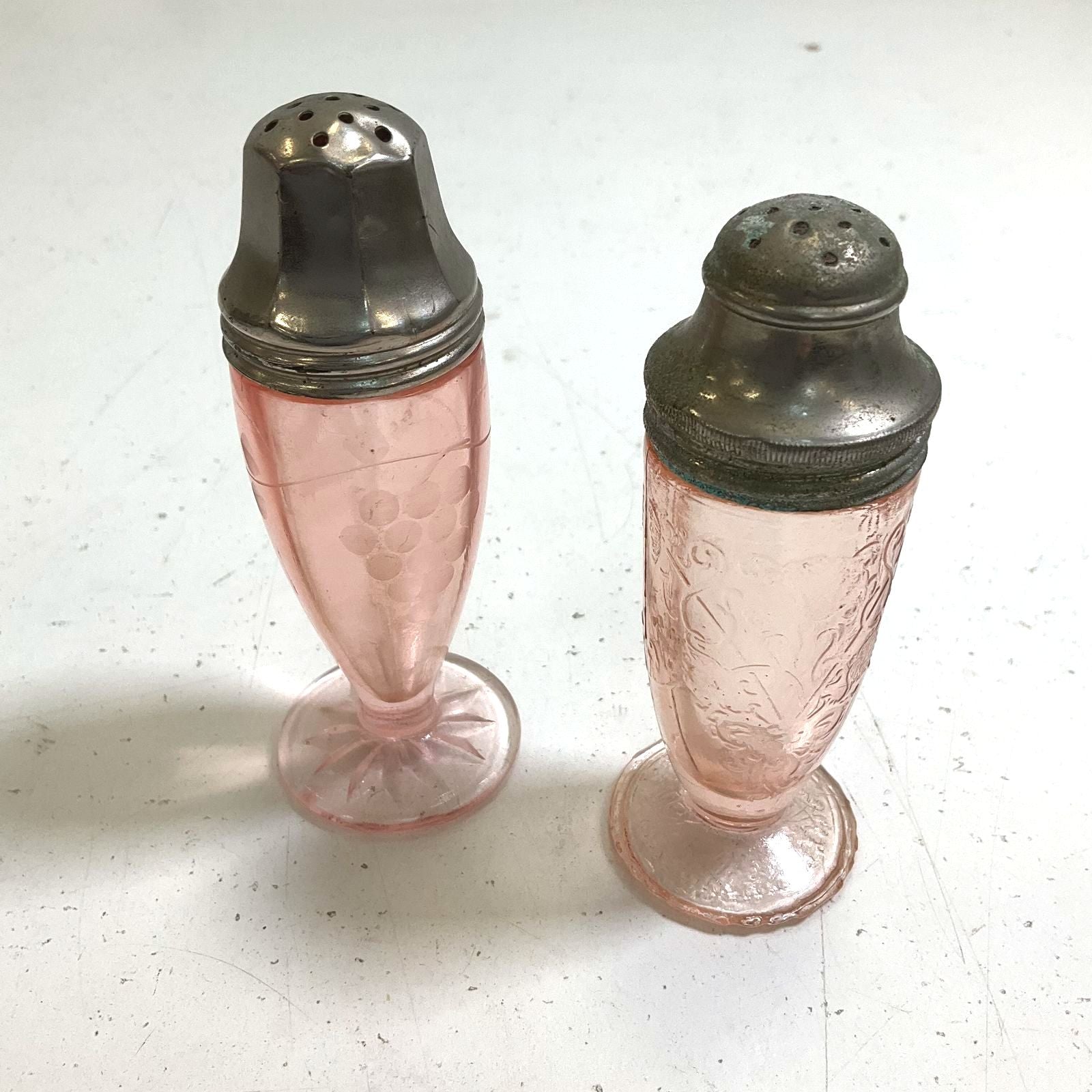 Vintage Pink Depression Glass Salt & Pepper Shakers Mismatched Pattern ...